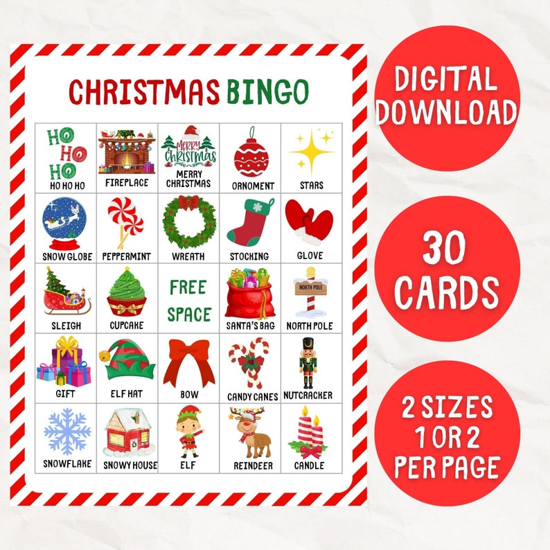 Christmas Bingo, 30 Printable Christmas Bingo Cards, Christmas Activity ...