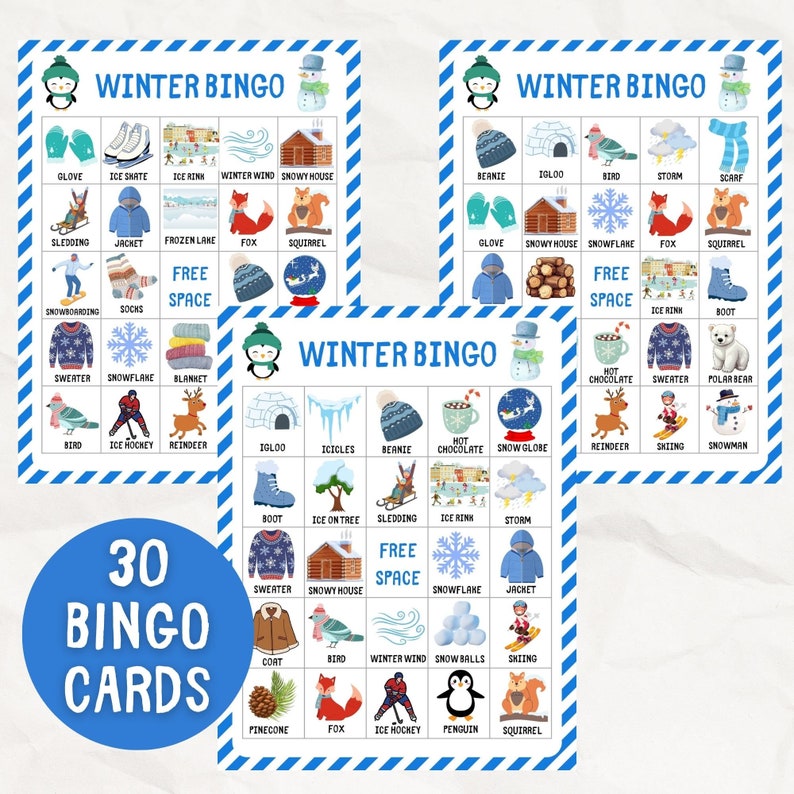 Winter Bingo, 30 Winter Bingo Cards, Winter Activity for Kids, Winter ...