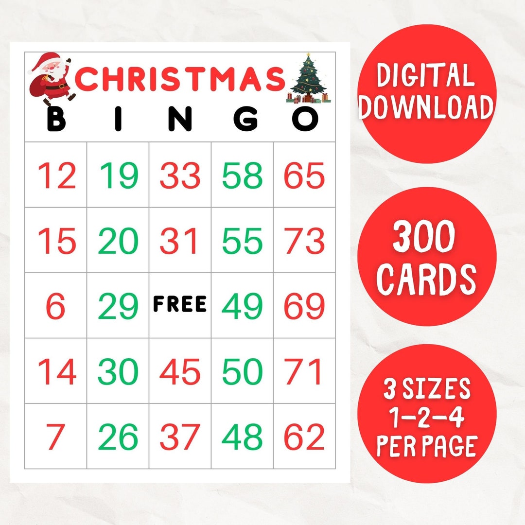 Christmas Bingo, 300 Christmas Bingo Cards, 1-2 or 4 per Page ...