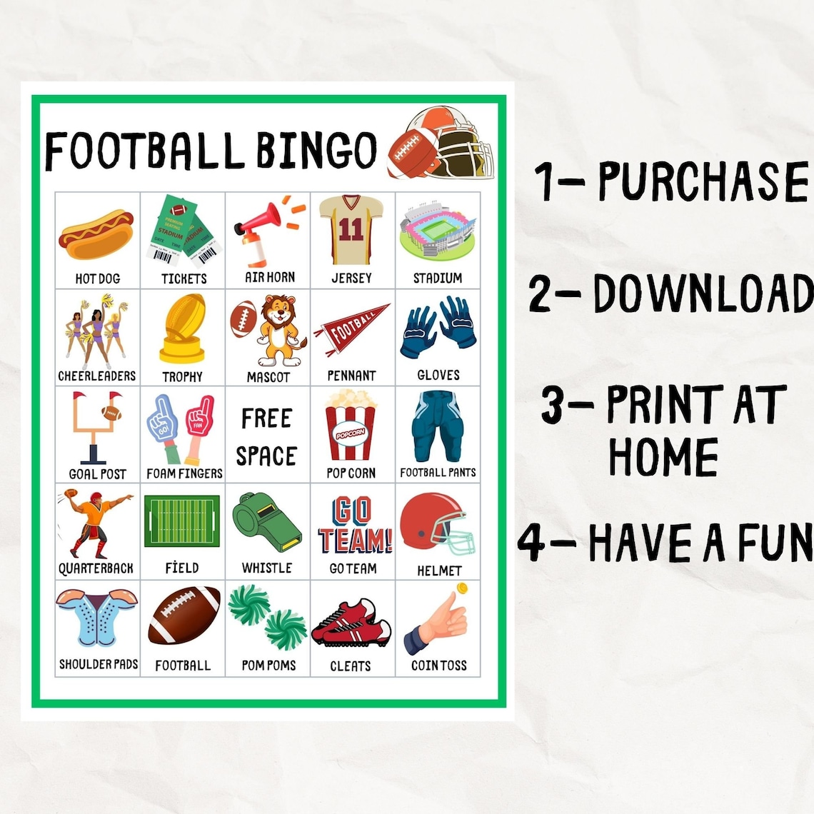 Football Bingo, 30 Football Bingo Cards, Football Activity, Kid's ...