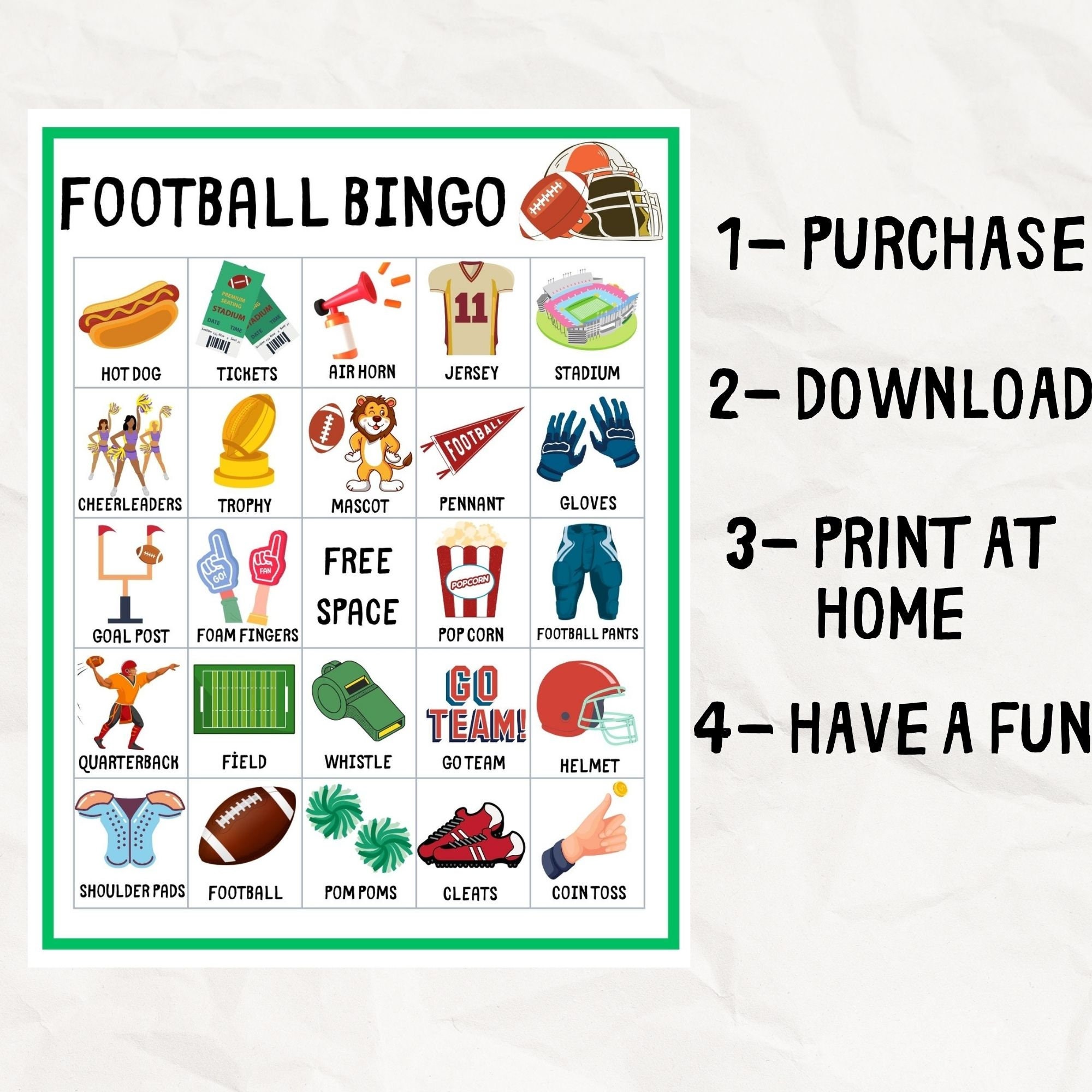 Football Bingo, 30 Football Bingo Cards, Football Activity, Kid's ...