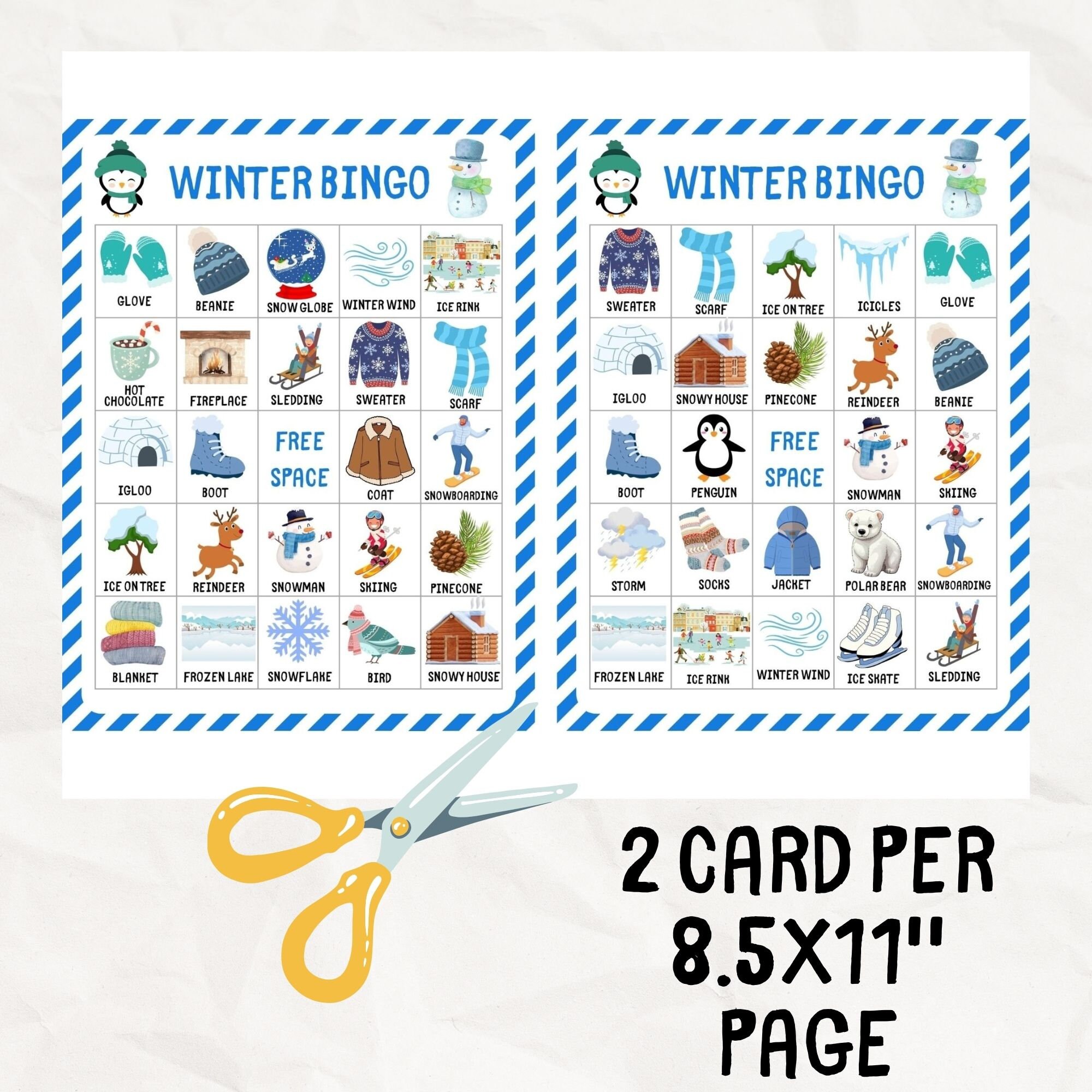 Winter Bingo, 30 Winter Bingo Cards, Winter Activity for Kids, Winter ...