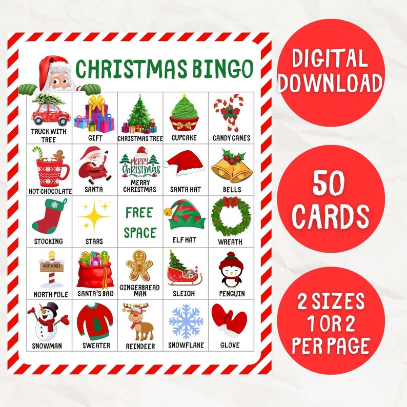 Christmas Bingo, 50 Christmas Bingo Cards, Christmas Activity, Kids ...