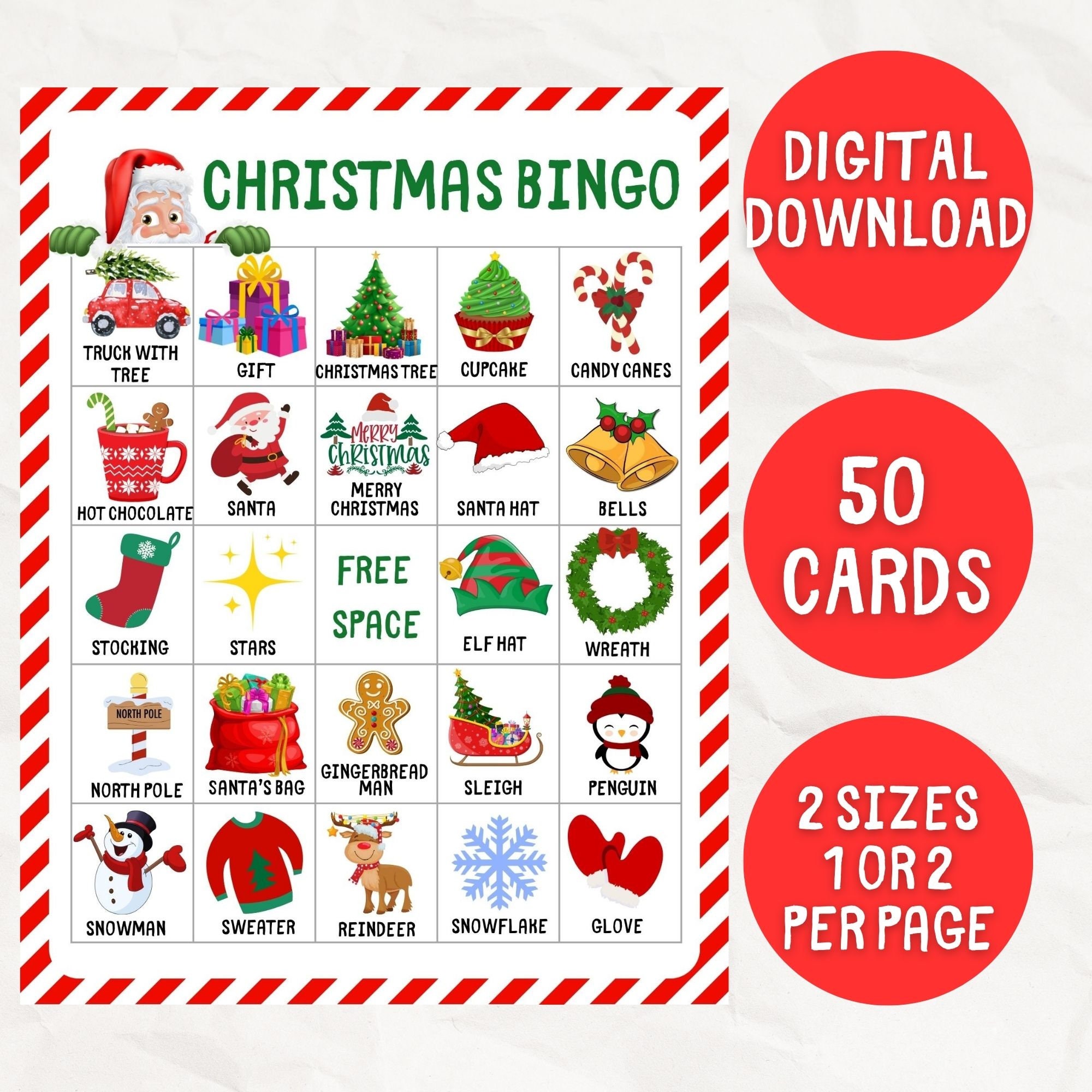 Christmas Bingo, 50 Christmas Bingo Cards, Christmas Activity, Kids ...