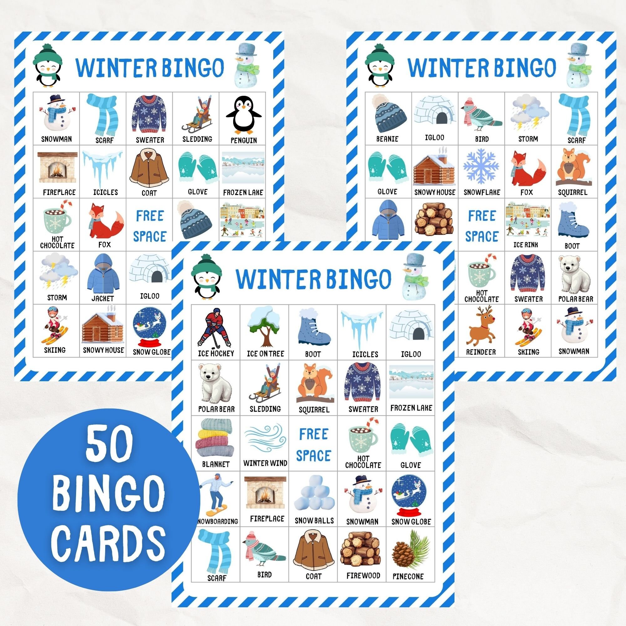 Winter Bingo, 50 Winter Bingo Cards, Winter Activity for Kids, Winter ...