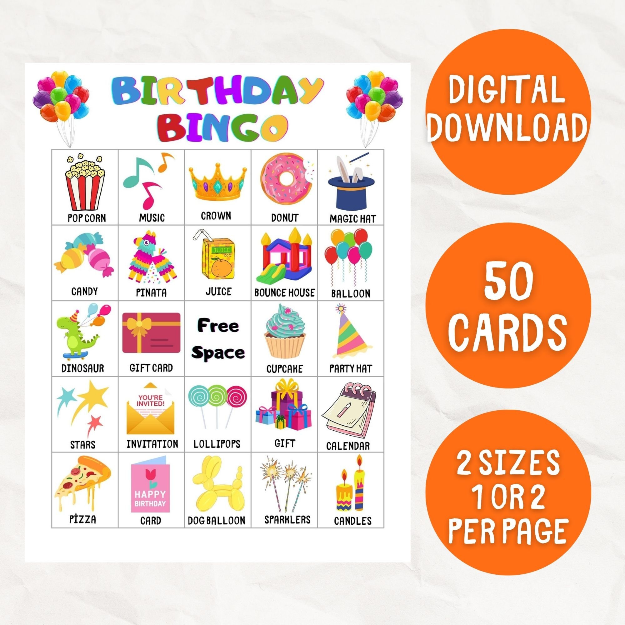 Birthday Bingo, 50 Birthday Bingo Game, Kids Birthday Game, Happy ...