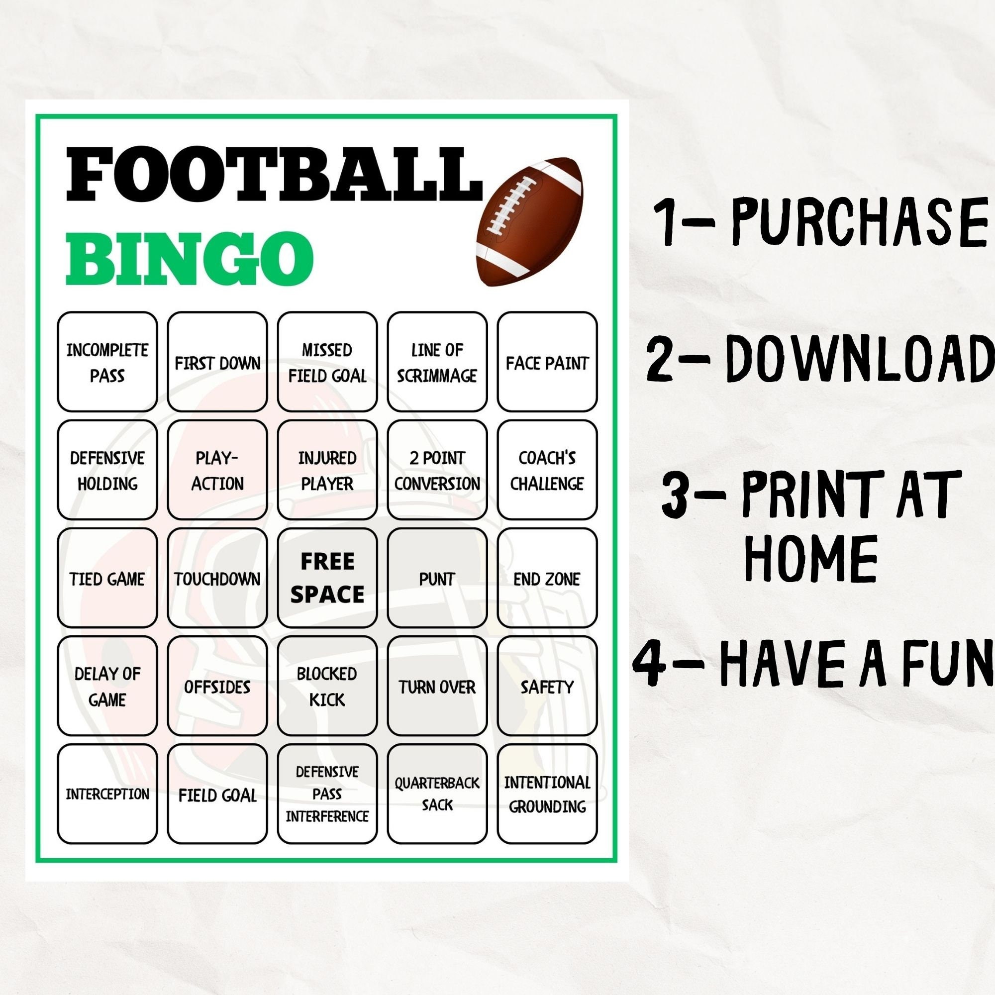 Football Bingo, 50 Football Bingo Cards, Football Activity, Kid's ...