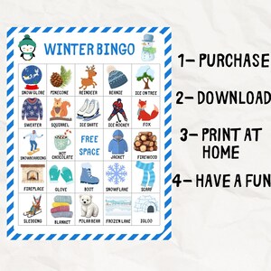 Winter Bingo, 50 Winter Bingo Cards, Winter Activity for Kids, Winter ...