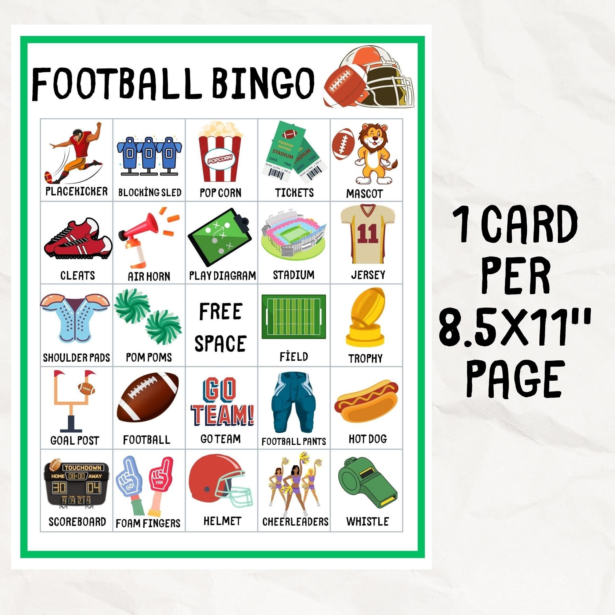 Football Bingo, 50 Football Bingo Cards, Football Activity, Kid's ...