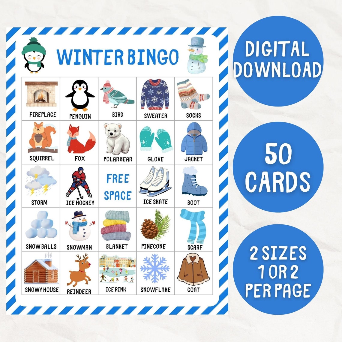 Winter Bingo, 50 Winter Bingo Cards, Winter Activity for Kids, Winter ...