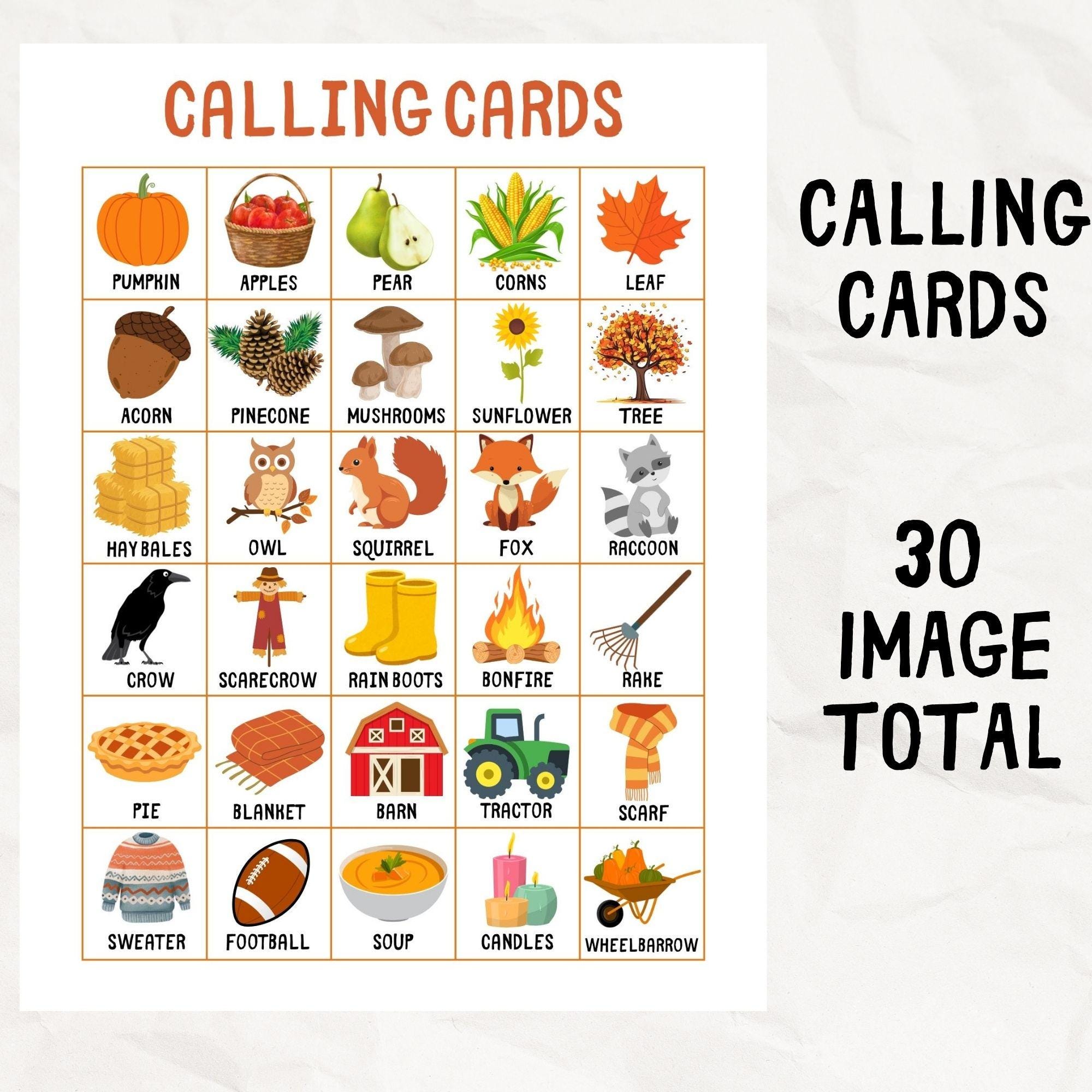 50 Fall Bingo Cards, Autumn Games for Kids, Fall Classroom Party Game ...