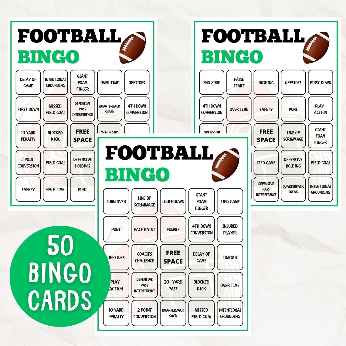 Football Bingo, 50 Football Bingo Cards, Football Activity, Kid's ...