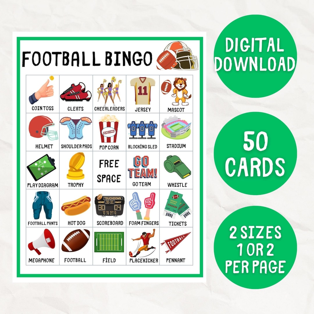 Football Bingo, 50 Football Bingo Cards, Football Activity, Kid's ...
