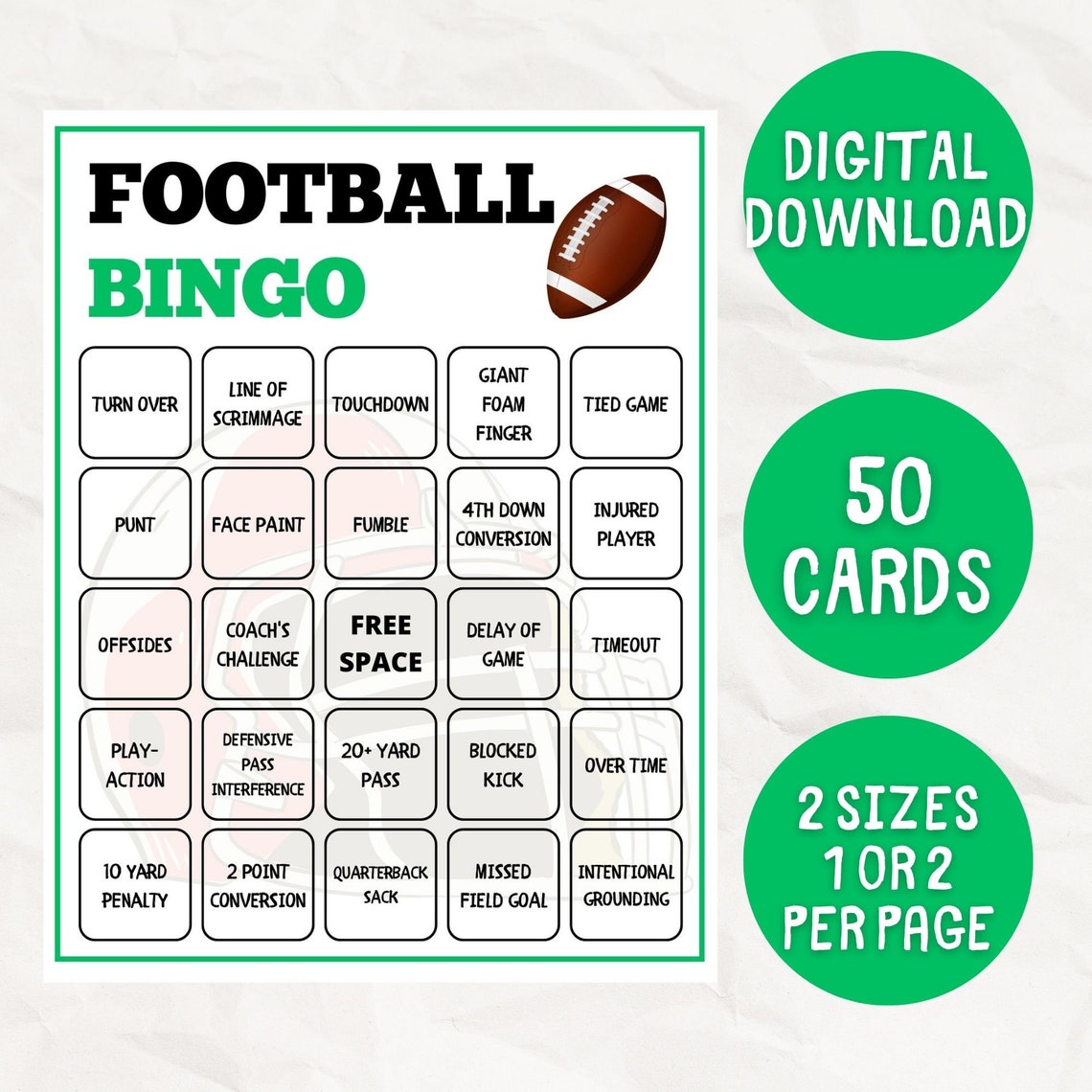 Football Bingo, 50 Football Bingo Cards, Football Activity, Kid's ...