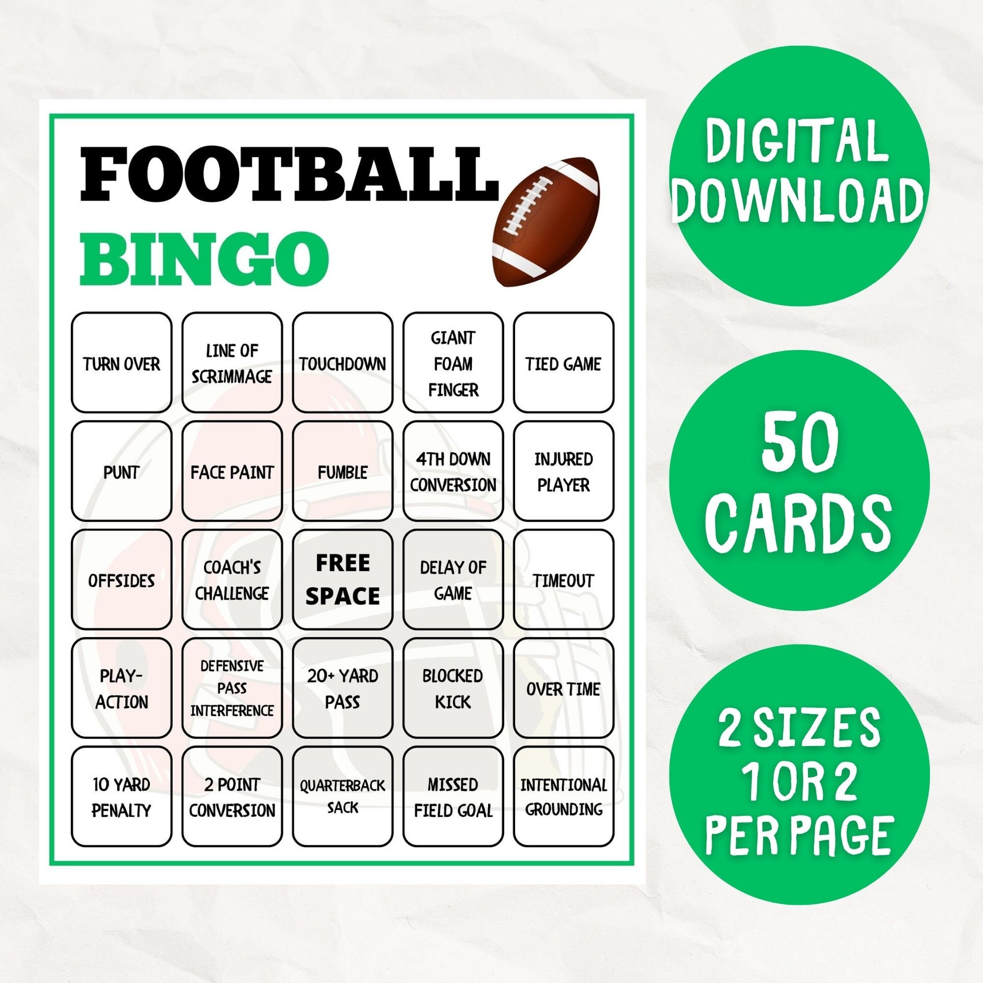 Football Bingo, 50 Football Bingo Cards, Football Activity, Kid's ...