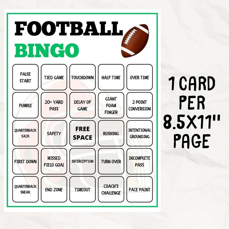 Football Bingo, 50 Football Bingo Cards, Football Activity, Kid's ...