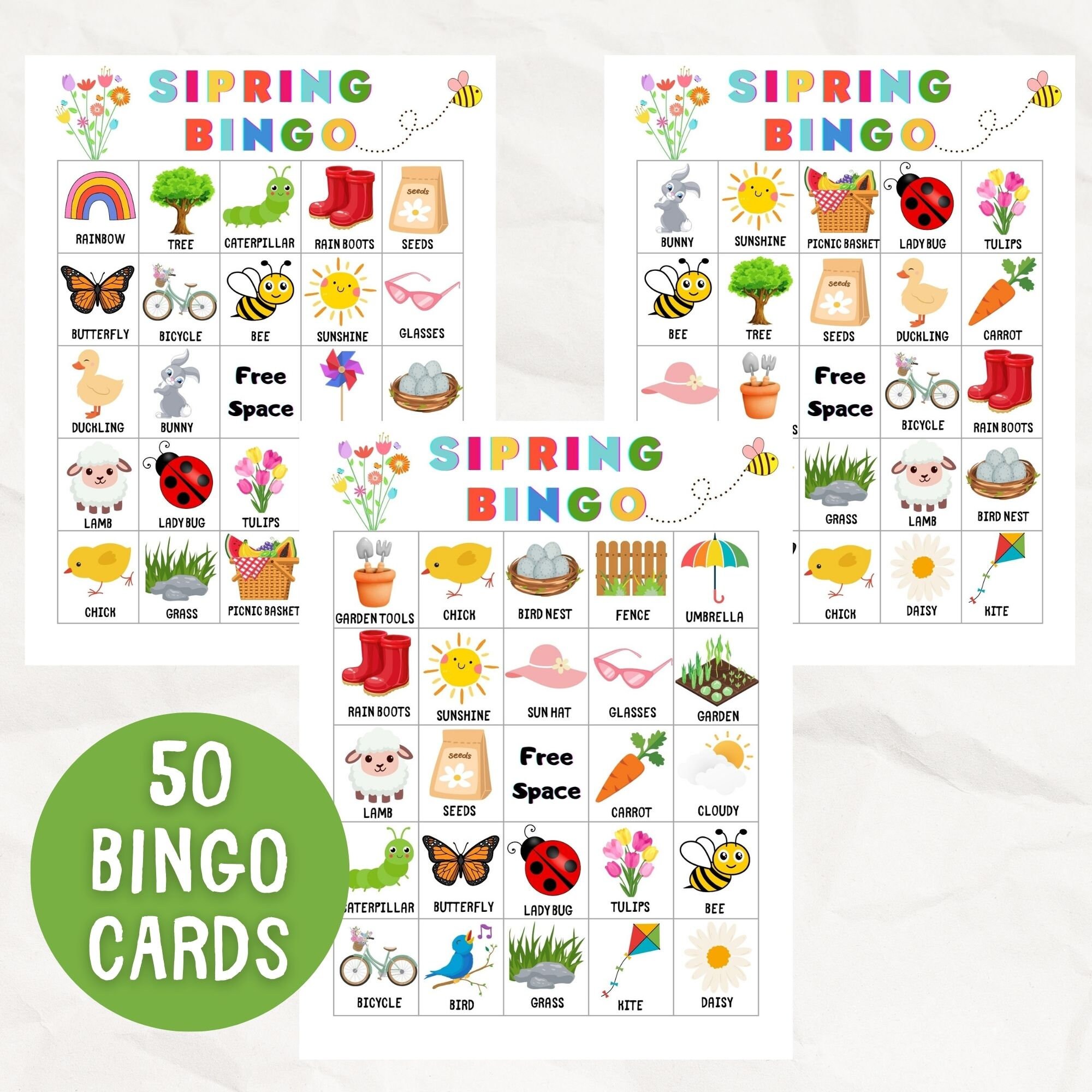 50 Spring Bingo Cards, Printable Spring Bingo Game, Bingo Spring ...