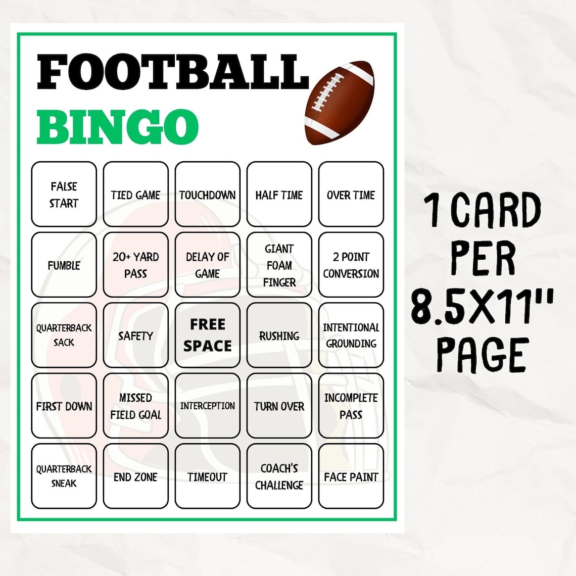 Football Bingo, 30 Football Bingo Cards, Football Activity, Kid's ...