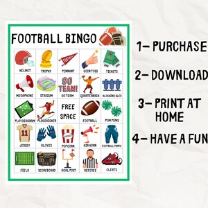 Football Bingo, 50 Football Bingo Cards, Football Activity, Kid's ...