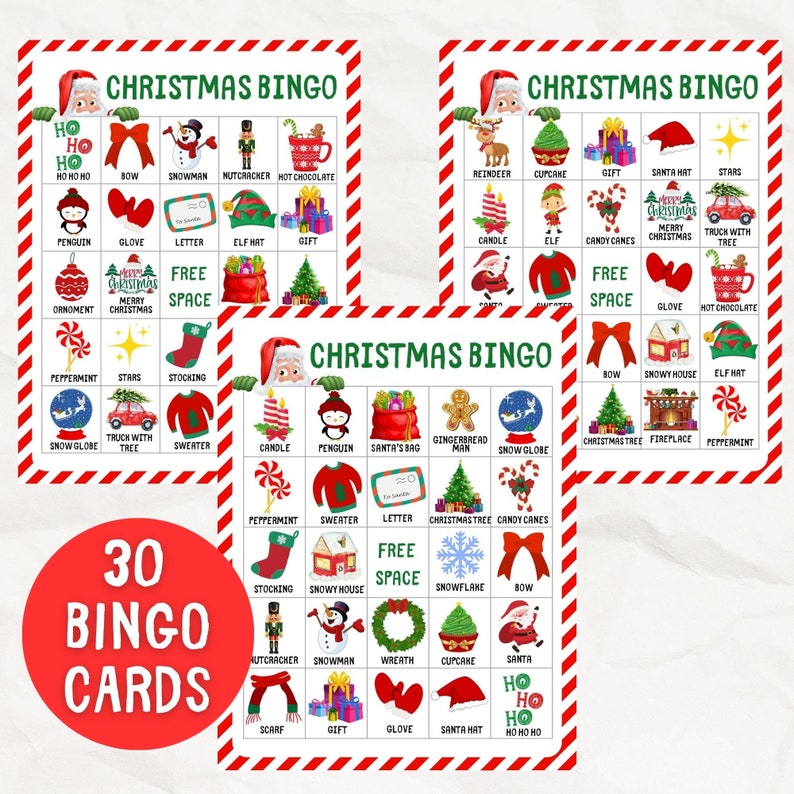 30 Christmas Bingo Cards, Christmas Bingo, Christmas Activity, Kids ...
