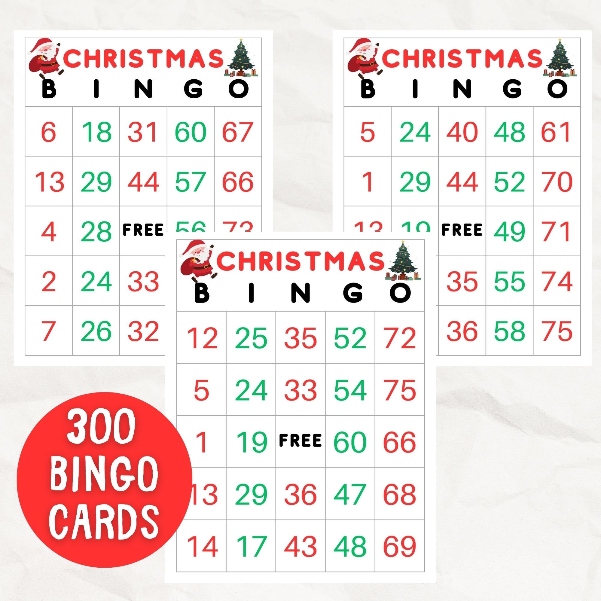 Christmas Bingo, 300 Christmas Bingo Cards, 1-2 or 4 per Page ...