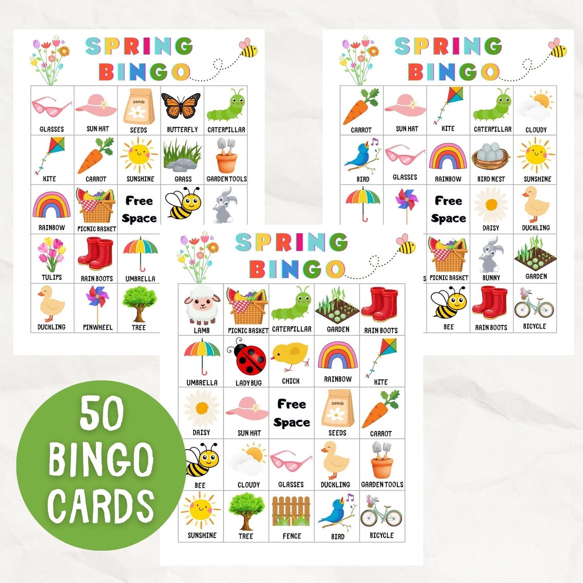 50 Spring Bingo Cards, Printable Spring Bingo Game, Bingo Spring ...