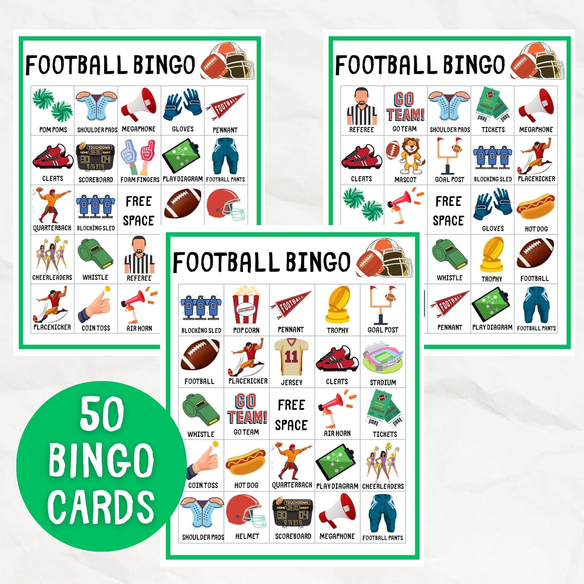 Football Bingo, 50 Football Bingo Cards, Football Activity, Kid's ...