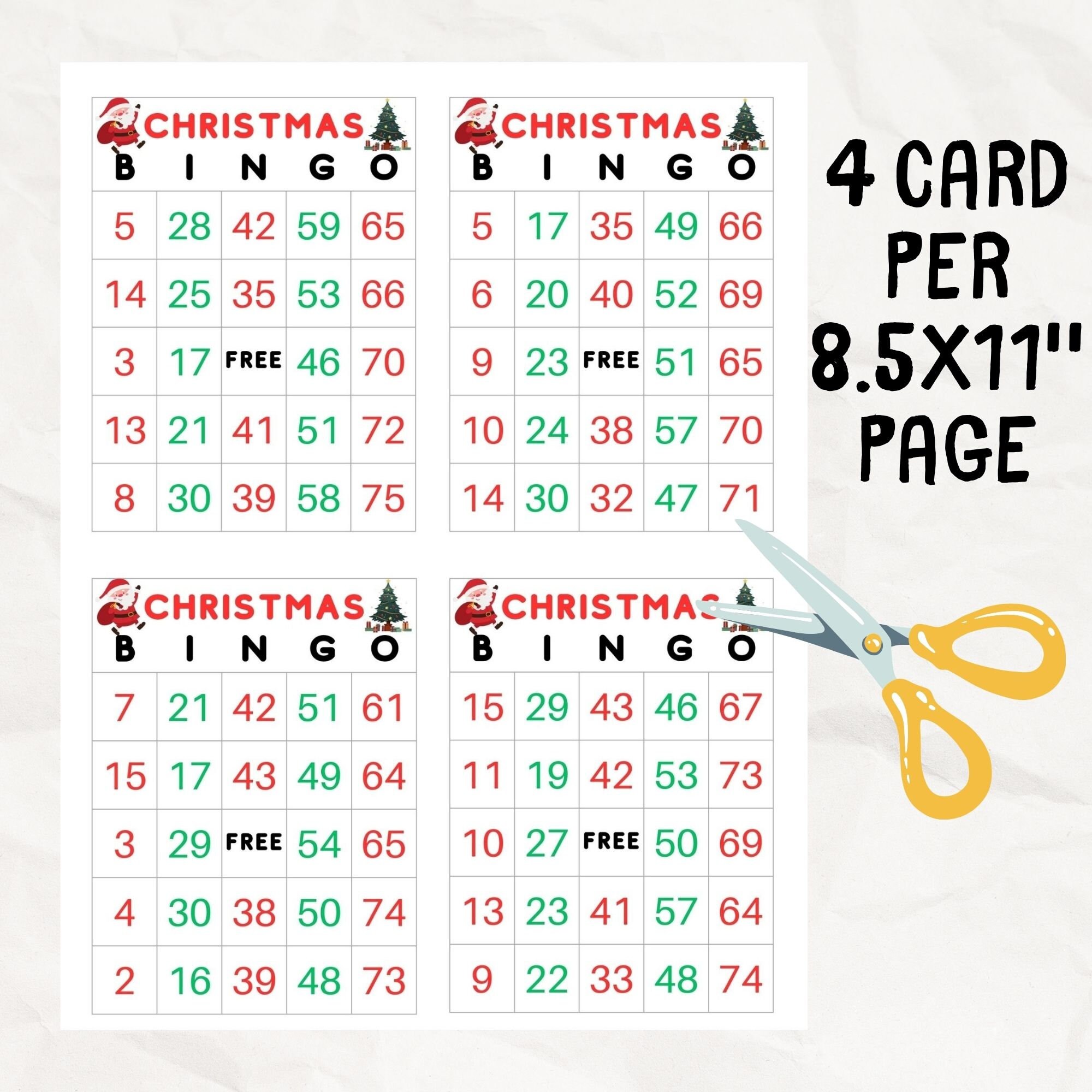 Christmas Bingo, 300 Christmas Bingo Cards, 1-2 or 4 per Page ...