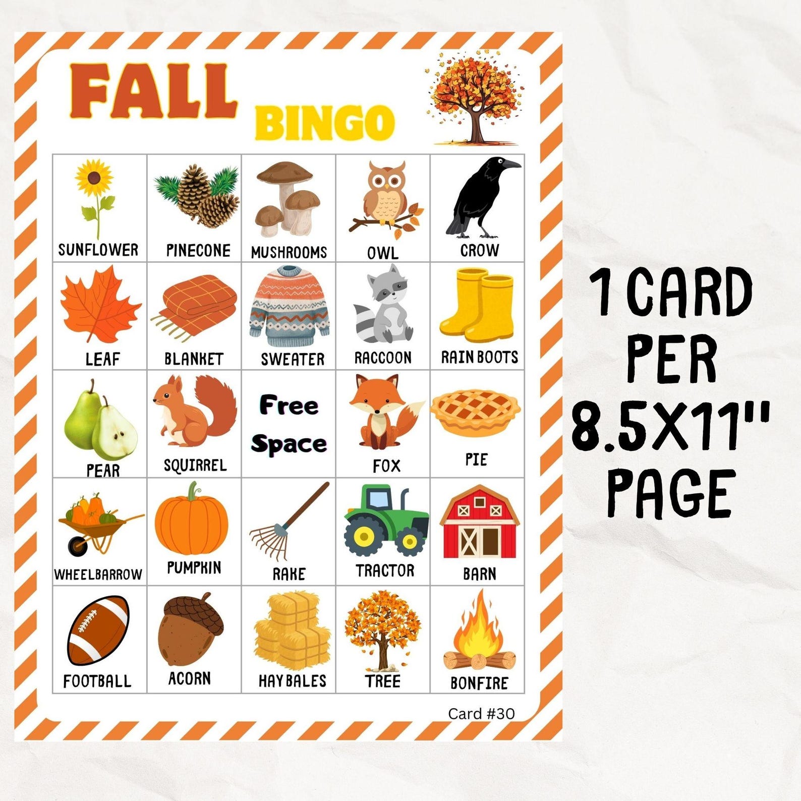 50 Fall Bingo Cards, Autumn Games for Kids, Fall Classroom Party Game ...