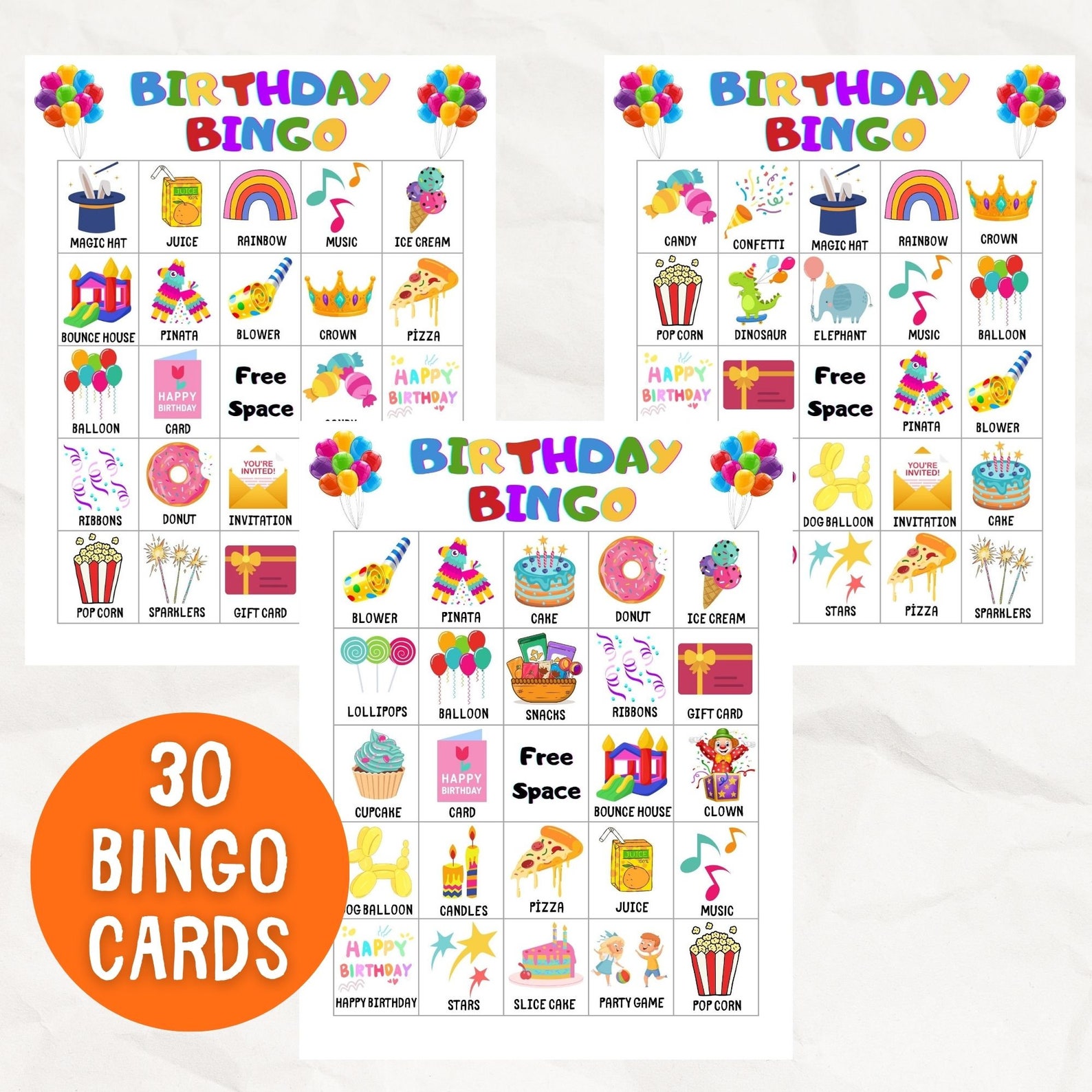 Birthday Bingo, 30 Birthday Bingo Game, Kids Birthday Game, Happy Birthday Bingo Game, Kids ...