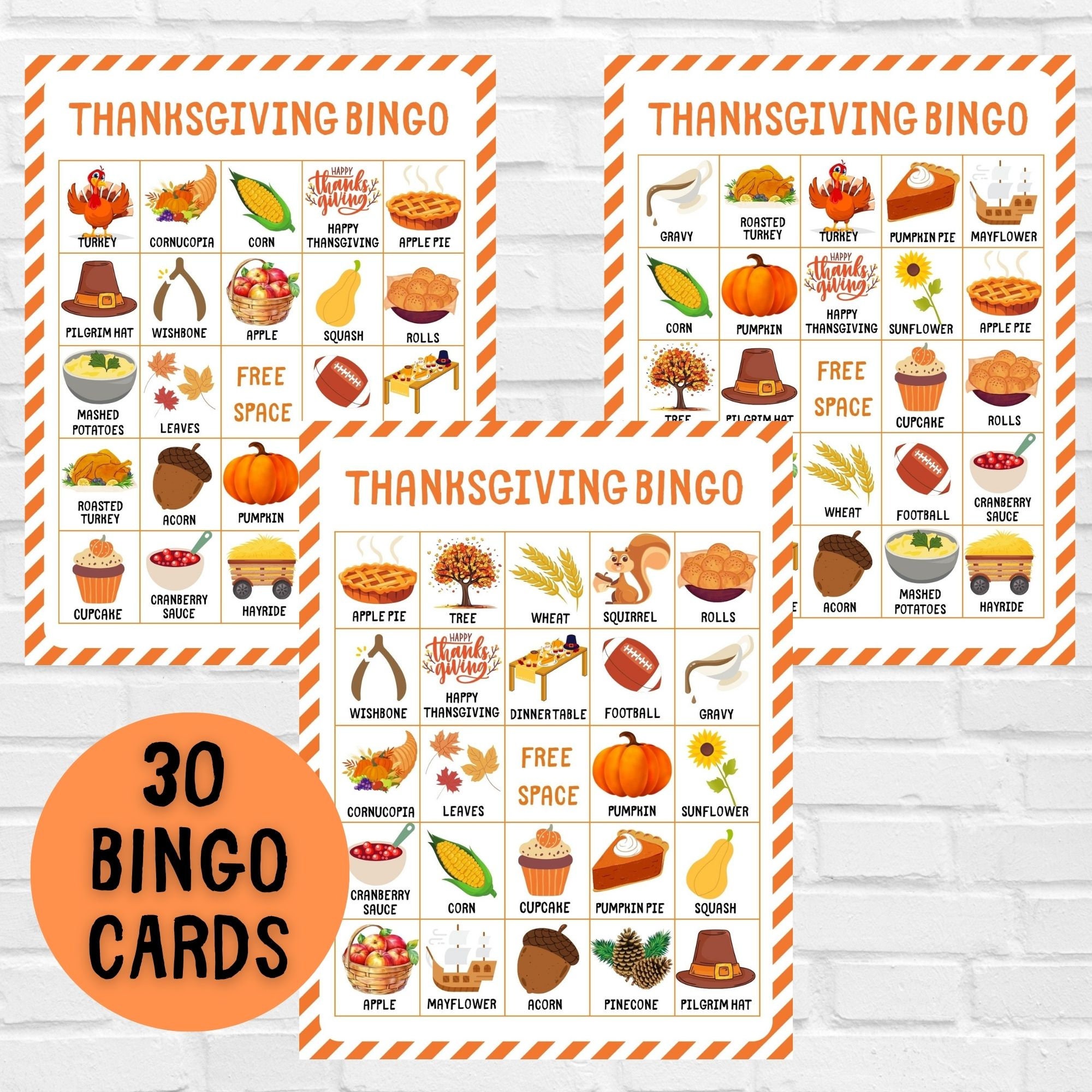 Thanksgiving Bingo, 30 Printable Thanksgiving Bingo Cards, Classroom ...