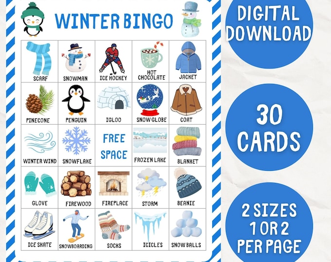 Winter Bingo, 30 Winter Bingo Cards, Winter Activity for Kids, Winter ...