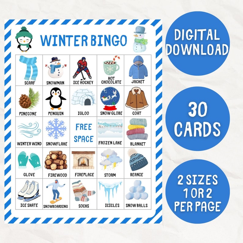 Winter Bingo, 30 Winter Bingo Cards, Winter Activity for Kids, Winter ...