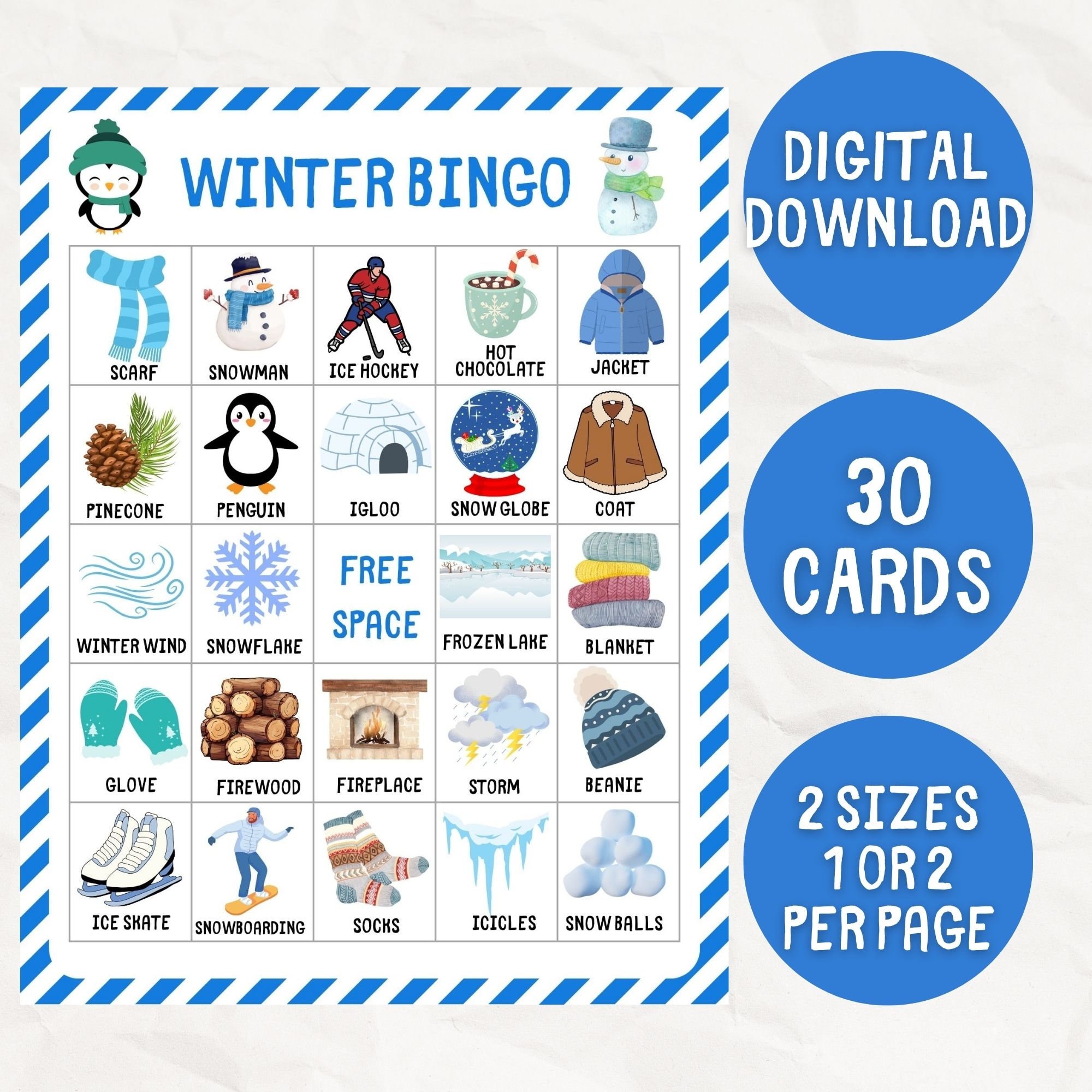Winter Bingo, 30 Winter Bingo Cards, Winter Activity for Kids, Winter ...