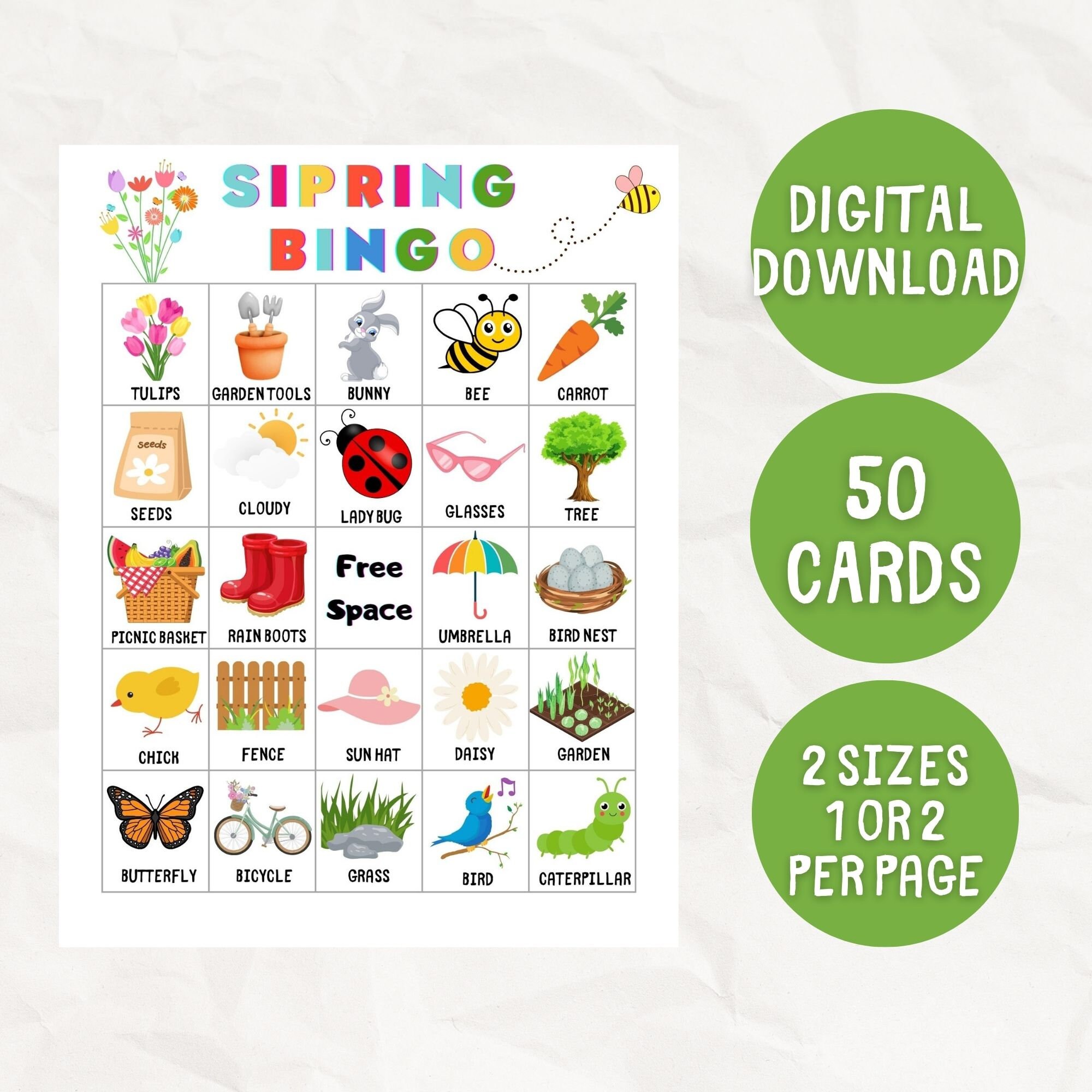 50 Spring Bingo Cards, Printable Spring Bingo Game, Bingo Spring ...