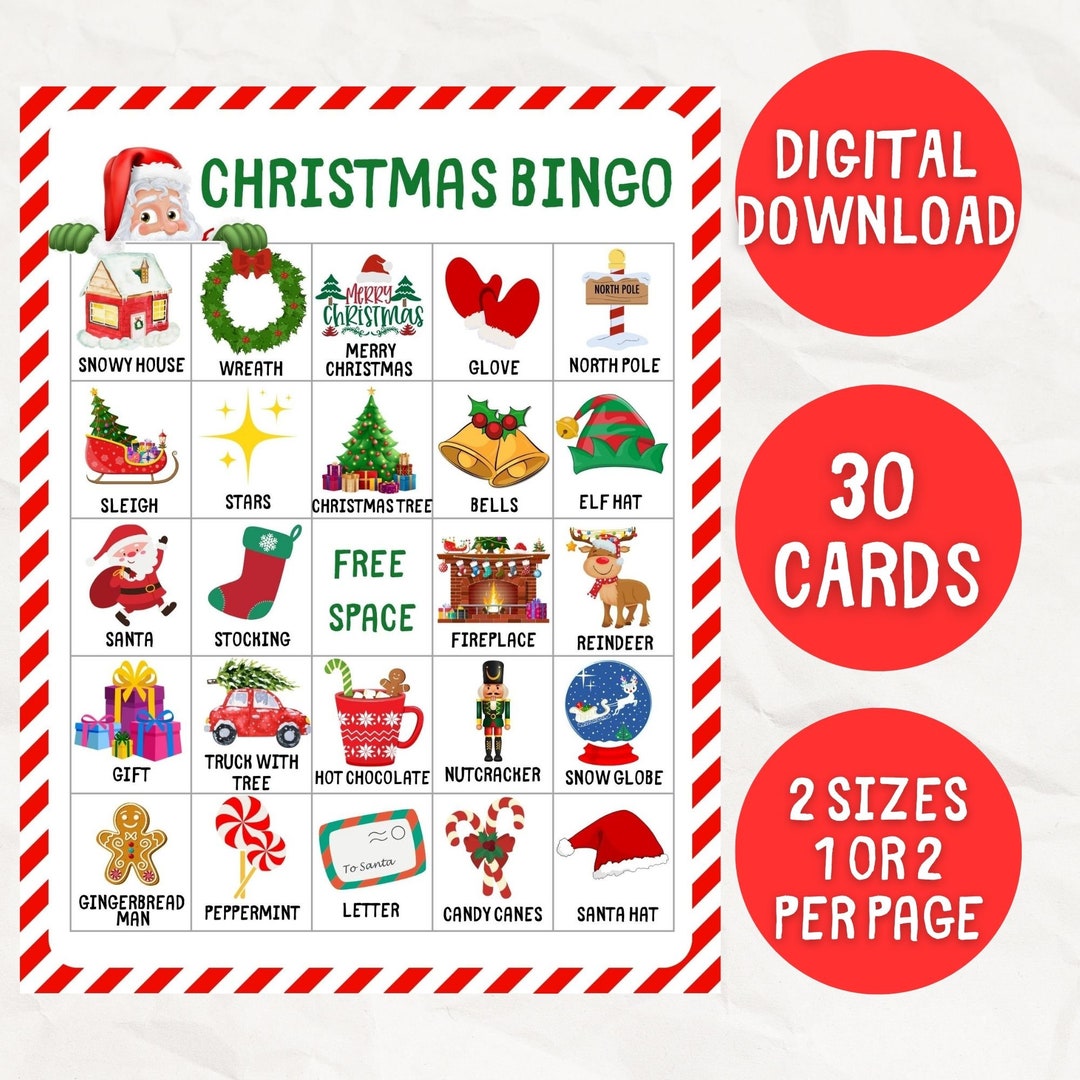 30 Christmas Bingo Cards, Christmas Bingo, Christmas Activity, Kids ...