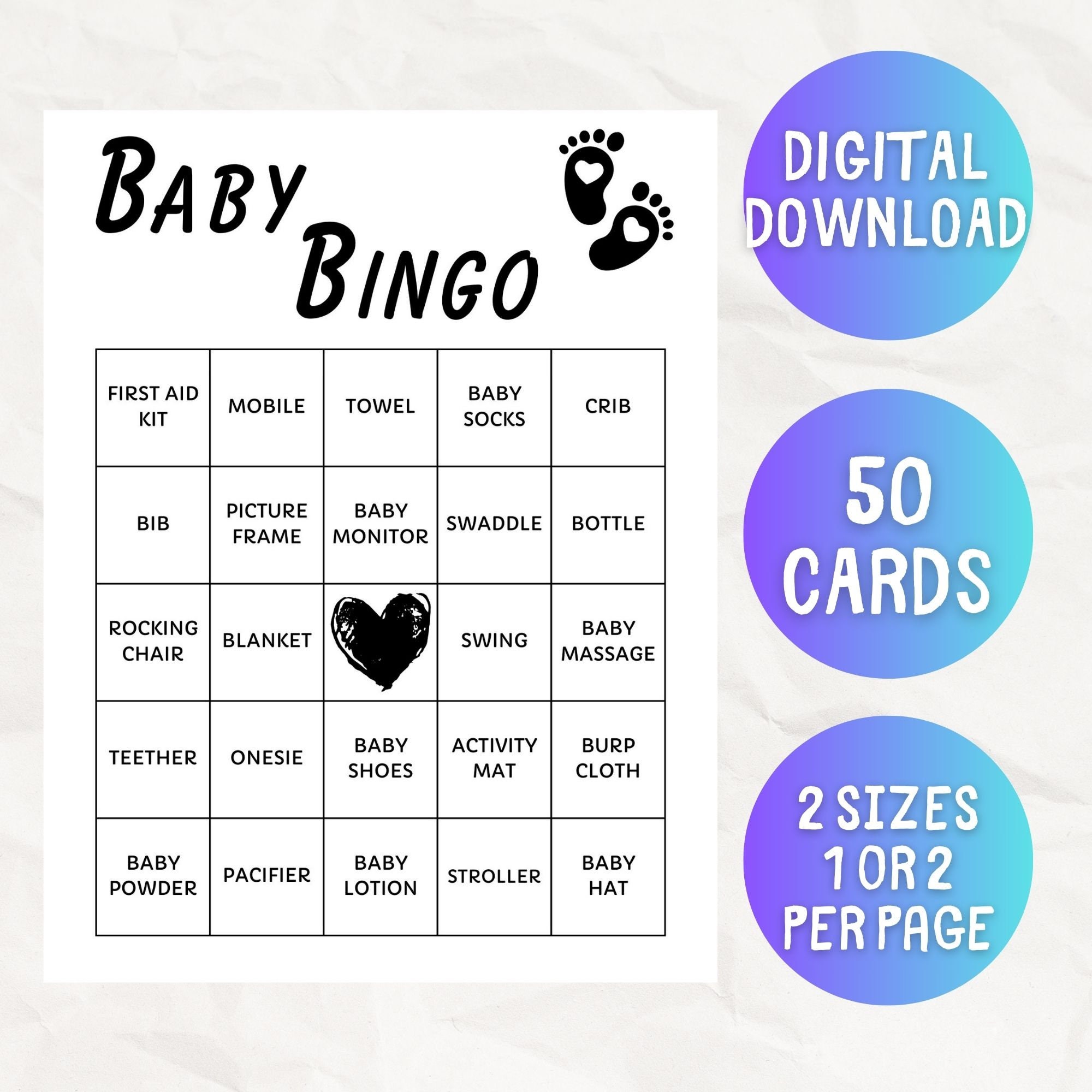 50 Baby Shower Bingo Cards, Printable Baby Bingo Game Cards, Minimalist ...