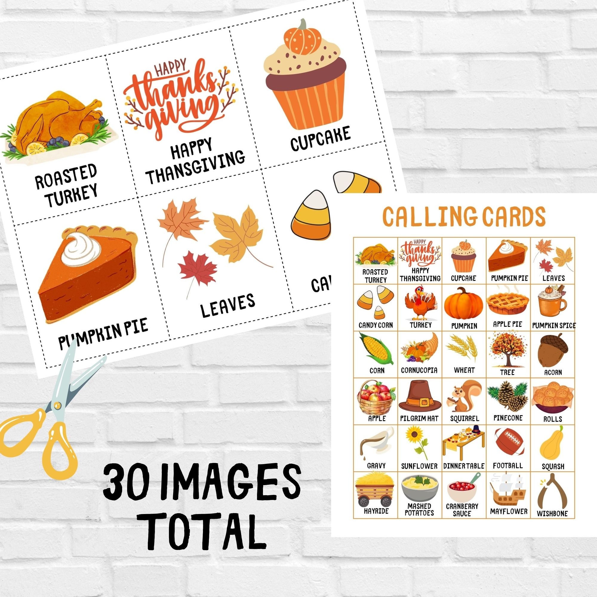 Thanksgiving Bingo, 30 Printable Thanksgiving Bingo Cards, Classroom ...
