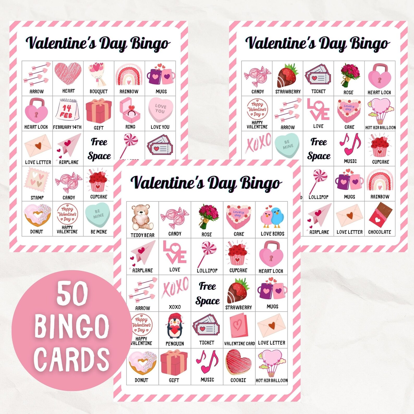 Valentine's Day Bingo, 50 Printable Valentine's Bingo Card, Valentine's ...