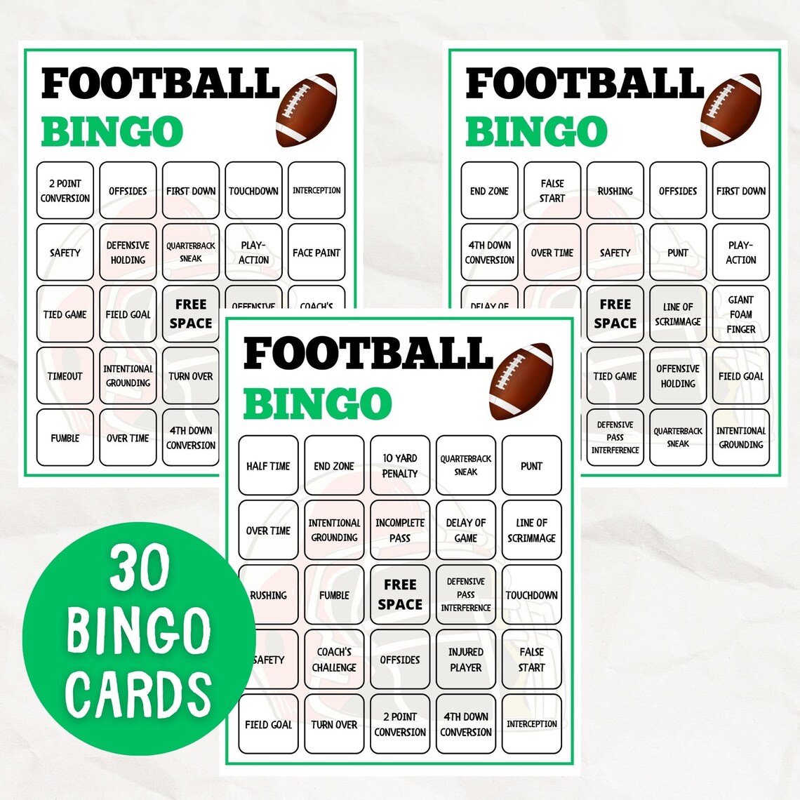 Football Bingo, 30 Football Bingo Cards, Football Activity, Kid's ...