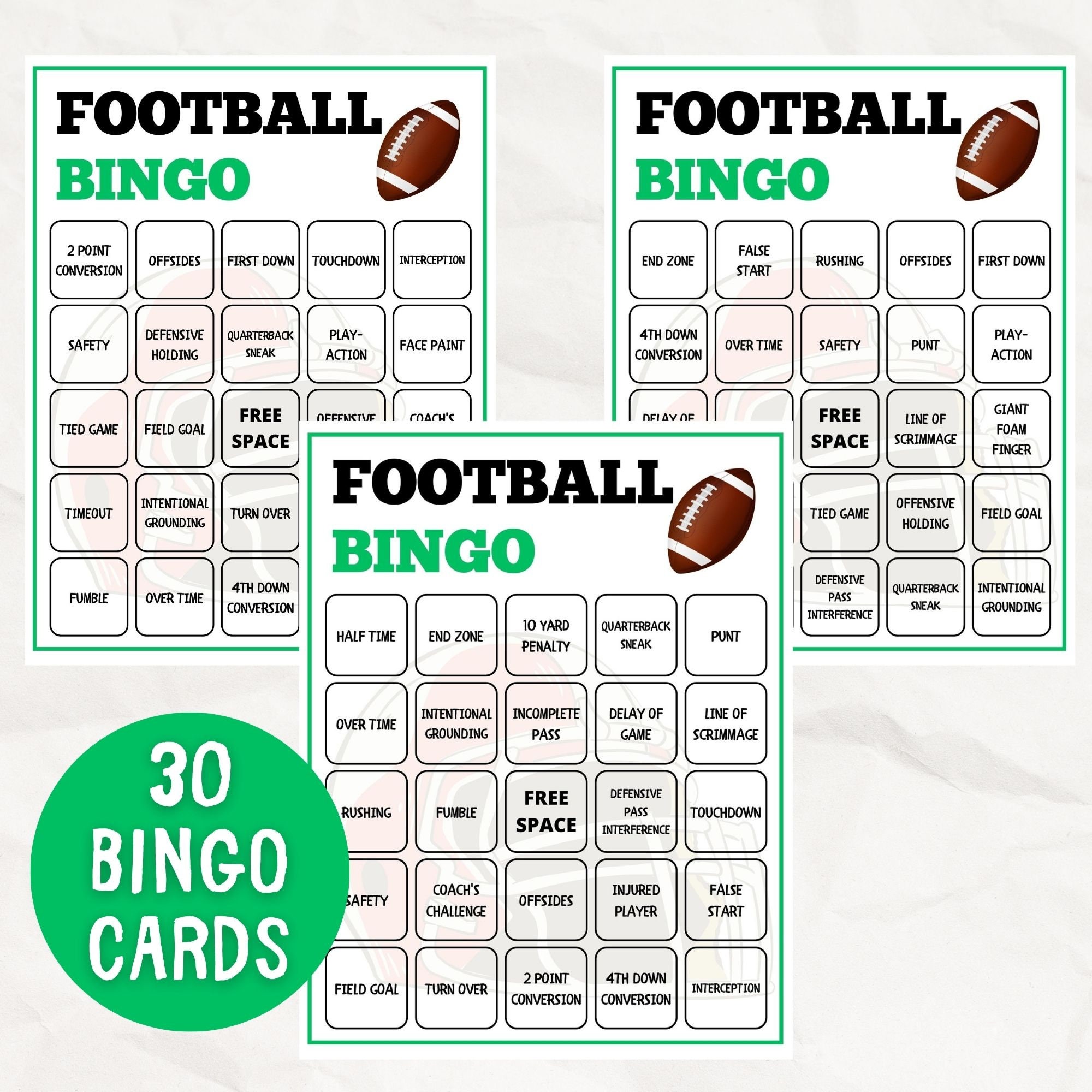 Football Bingo, 30 Football Bingo Cards, Football Activity, Kid's ...