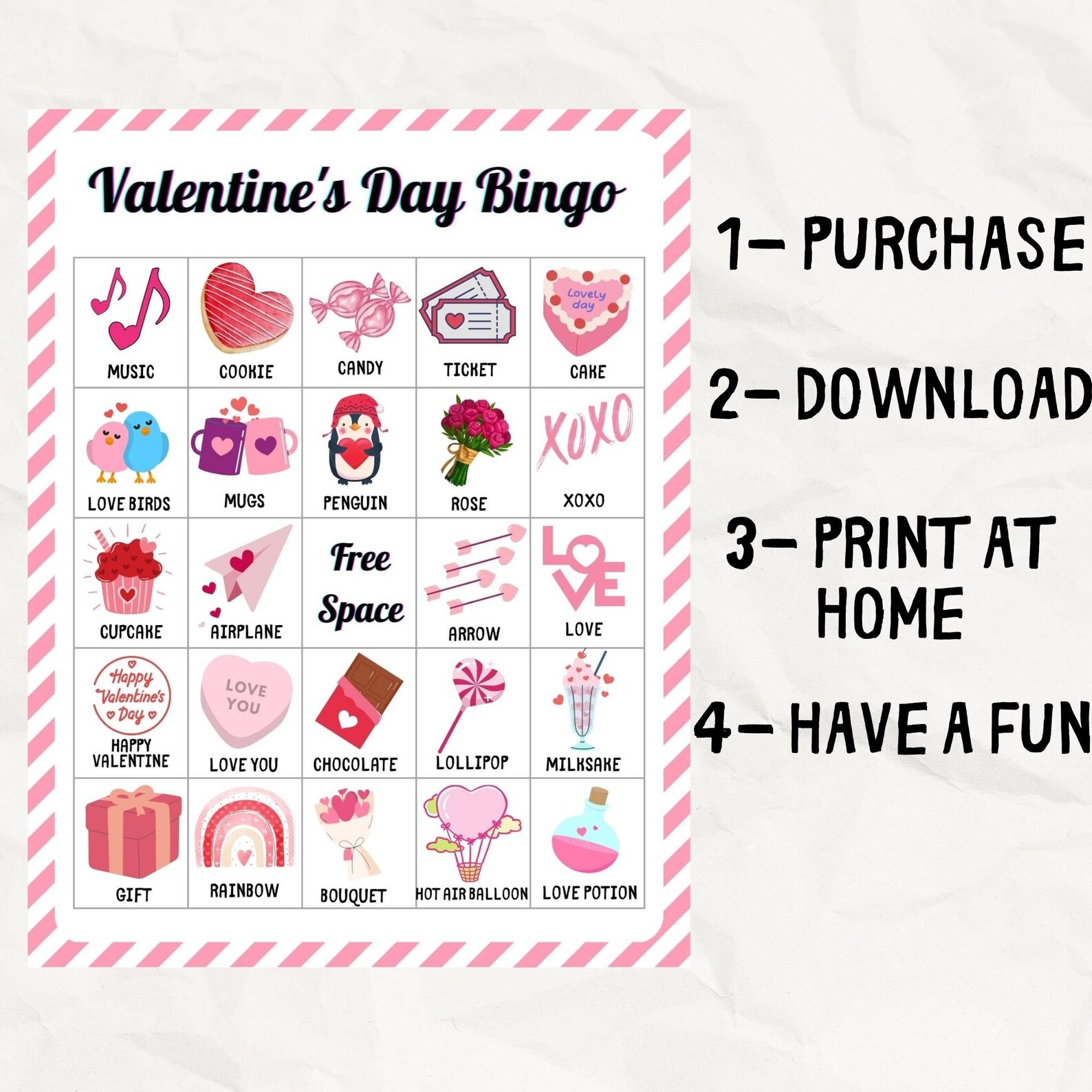 Valentine's Day Bingo, 30 Printable Valentine's Bingo Card, Valentine's ...
