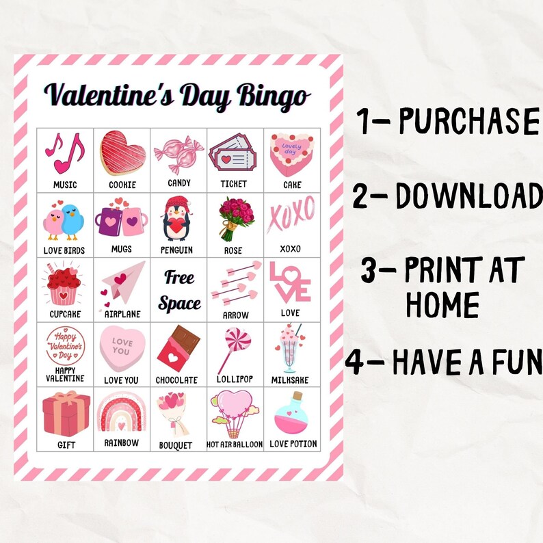 Valentine's Day Bingo, 30 Printable Valentine's Bingo Card, Valentine's ...