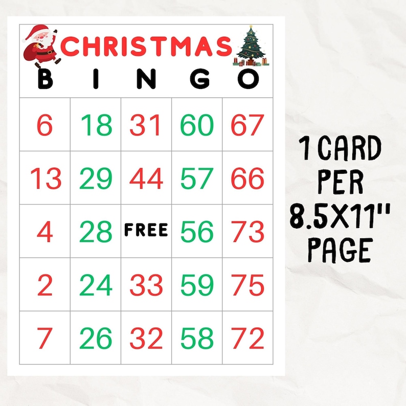 Christmas Bingo, 300 Christmas Bingo Cards, 1-2 or 4 per Page ...