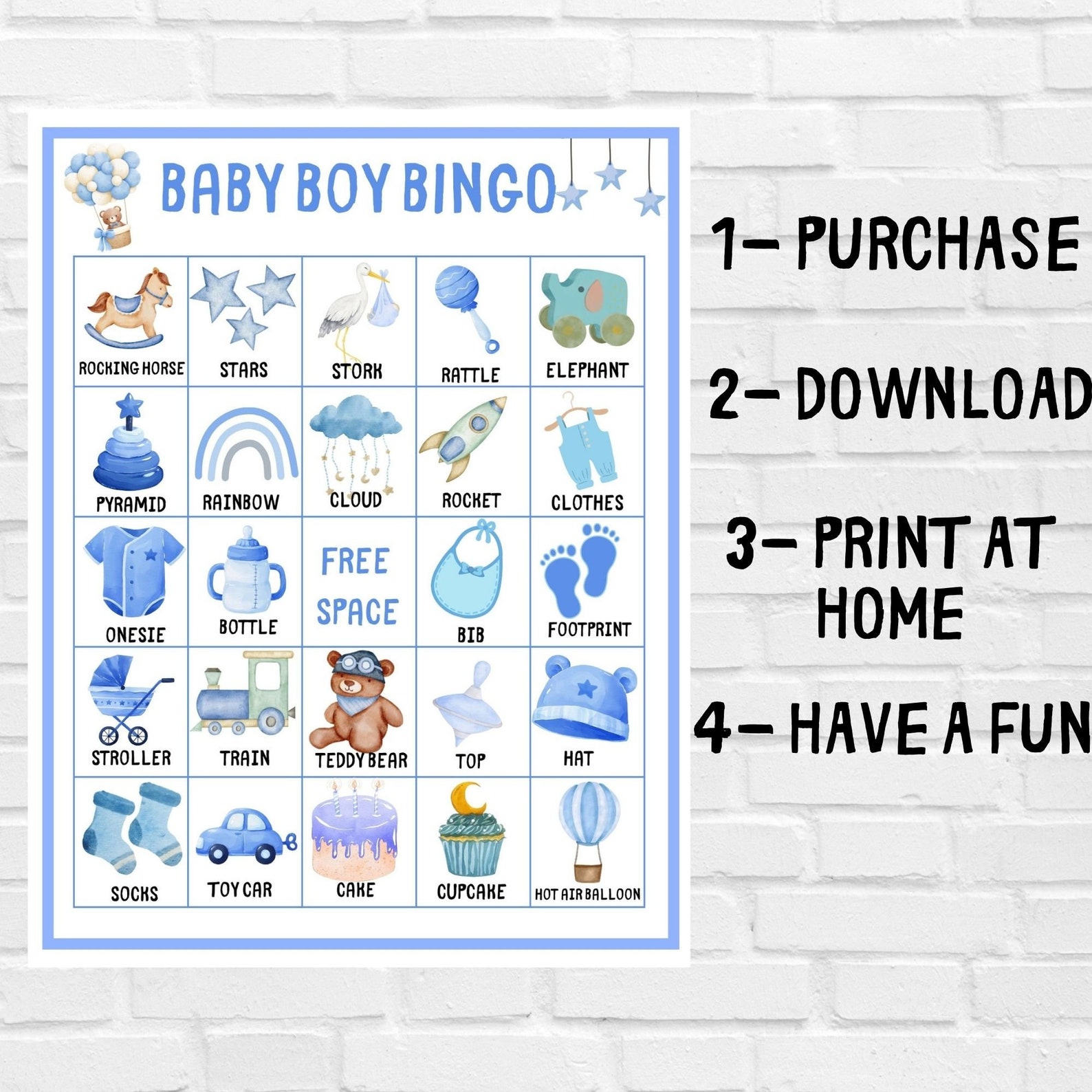 Baby Boy Bingo Game Instant Digital Download, Boy Baby Shower Bingo ...