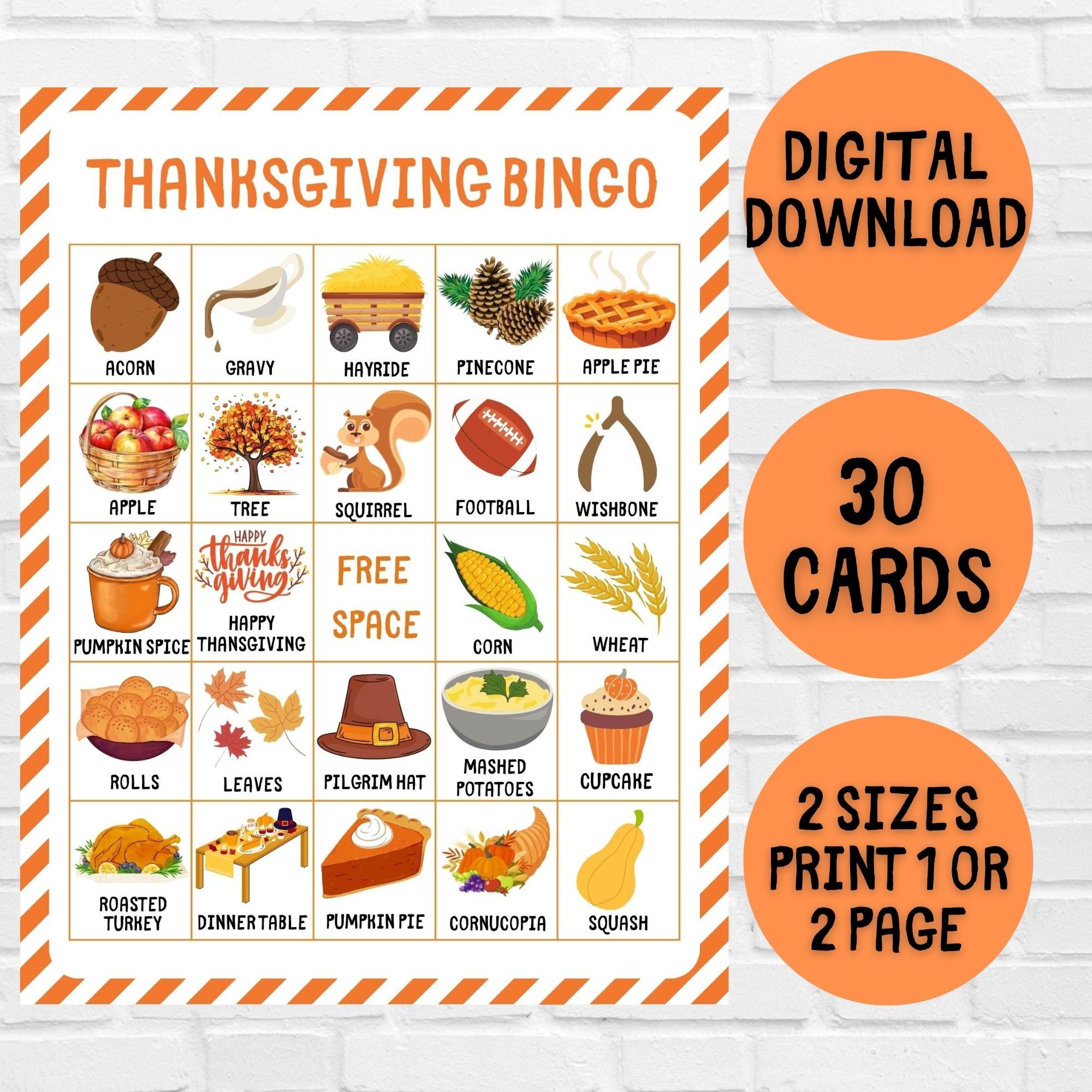 Thanksgiving Bingo, 30 Printable Thanksgiving Bingo Cards, Classroom ...