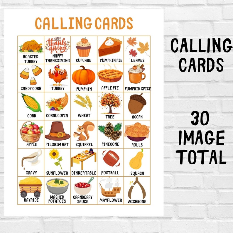 Thanksgiving Bingo, 30 Printable Thanksgiving Bingo Cards, Classroom ...