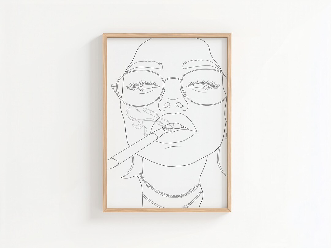 Edgy Woman Smoking Print, Minimalist Line Art, Monochrome Wall Decor - Etsy