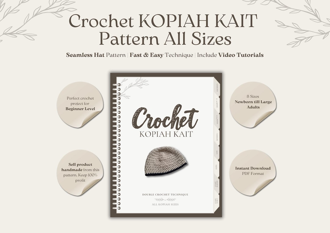Ebook Pattern Crochet Kopiah Kait All Hat Sizes | Beanie Hat Pattern ...