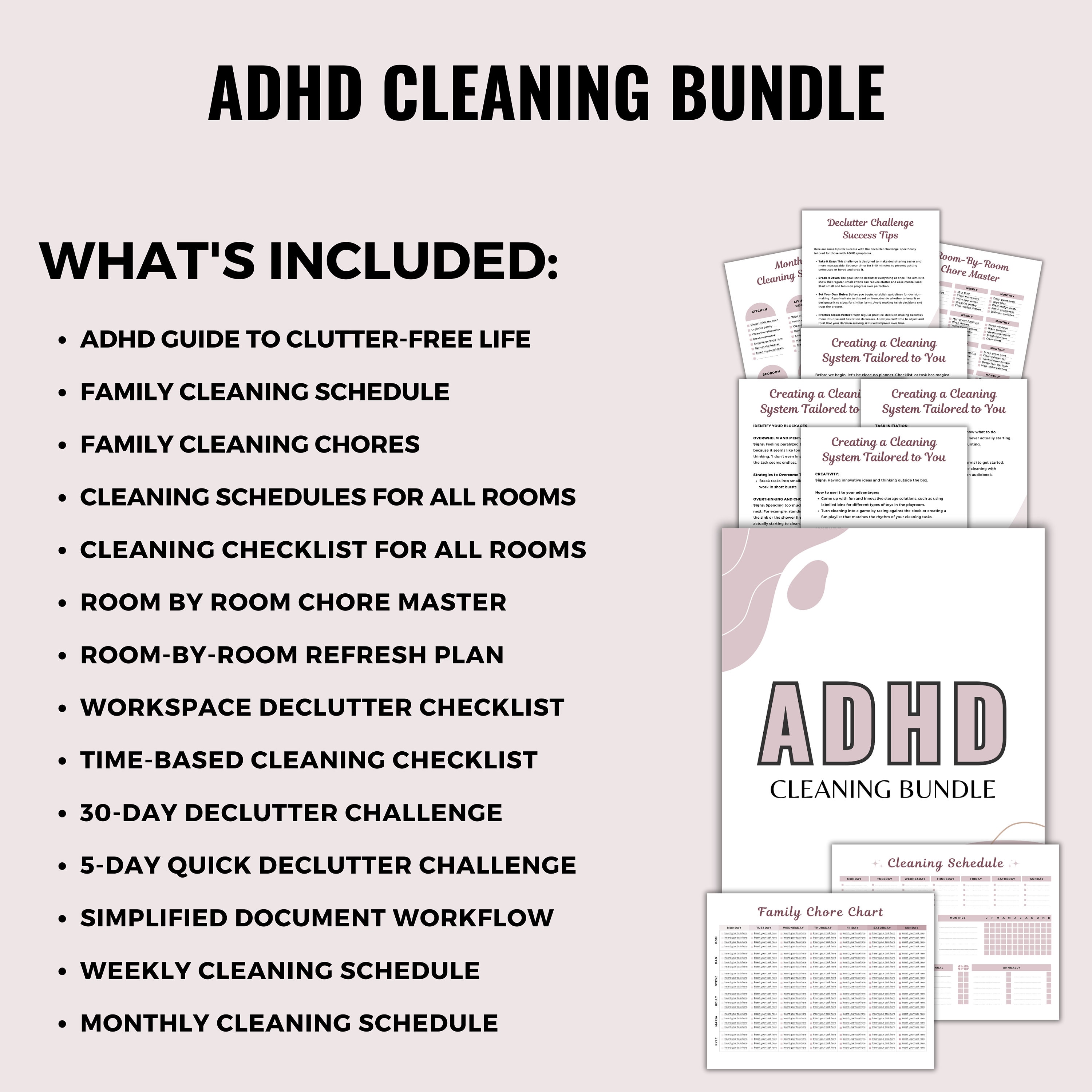ADHD Cleaning Planner Editable Printable Checklist Schedule Weekly ...